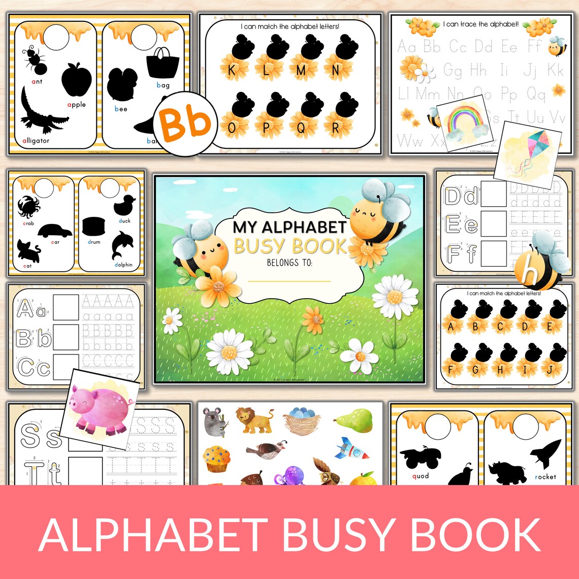 Alphabet Busy Book Printable, Honey Bee Toddler ABC Quiet Book ...