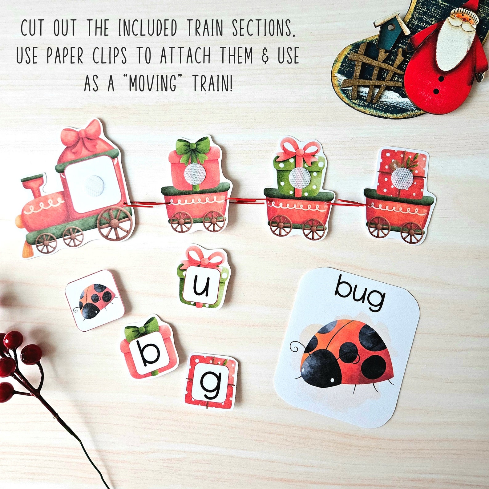 Christmas Train CVC Words Toddler Matching Activity, Prek Kids Fun ...