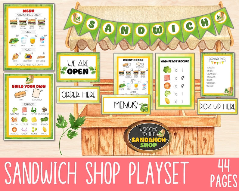 Sandwich Shop Dramatic Play, Sub Shop Pretend Play Set Printable, Cafe ...