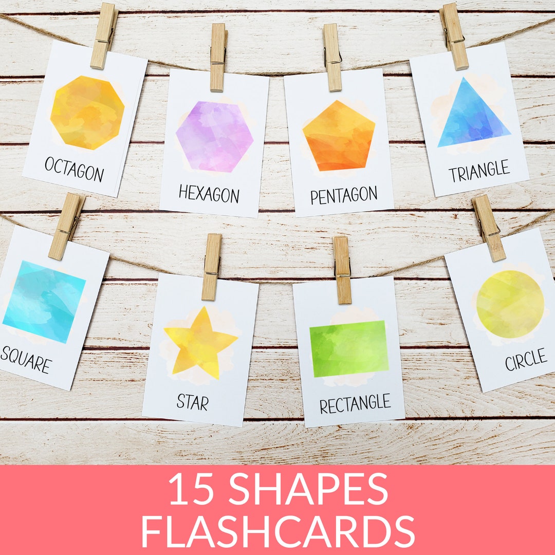 Watercolor 2D Shapes Flashcards Preschool Printables, Montessori Shape ...