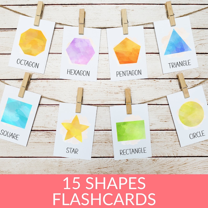 Watercolor 2D Shapes Flashcards Preschool Printables - Etsy