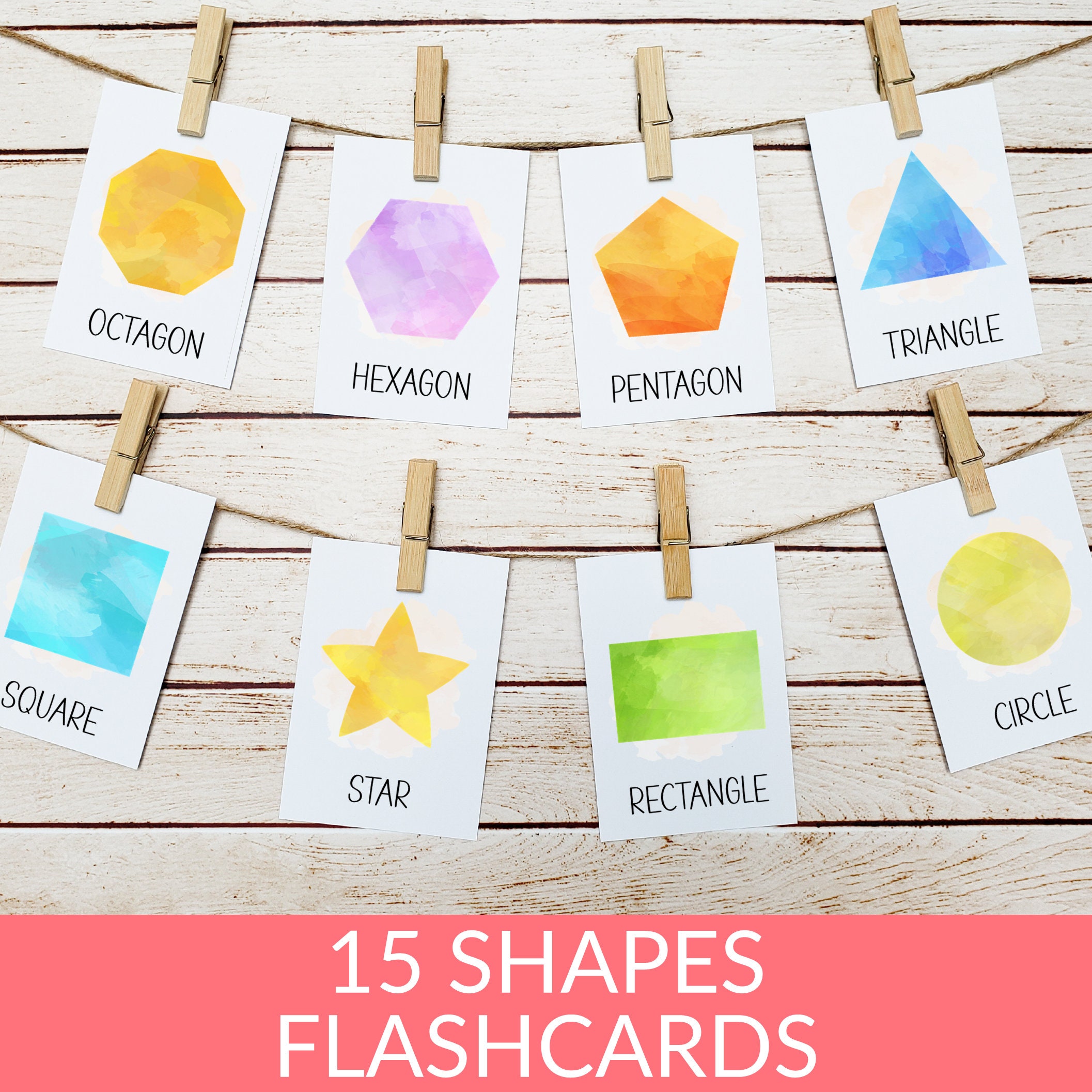Watercolor 2D Shapes Flashcards Preschool Printables - Etsy