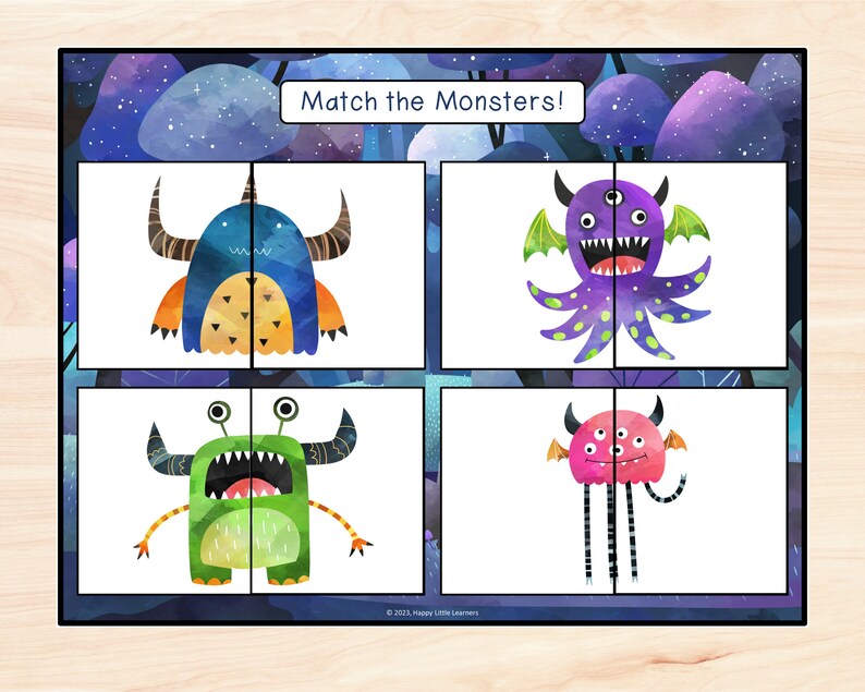 Halloween Matching Monsters Activity, Halloween Toddler Matching Game ...