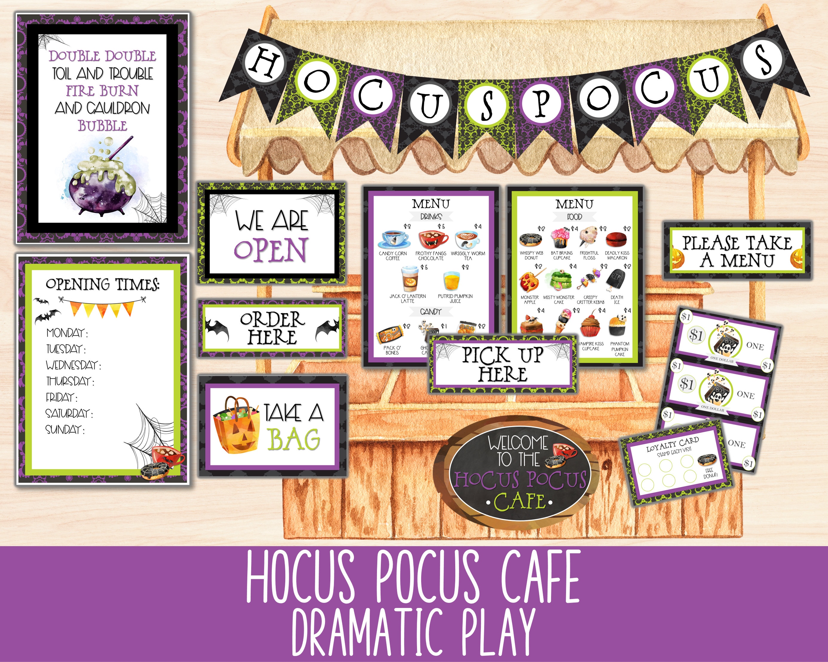 Halloween Hocus Pocus Cafe Dramatic Play, Printable Pretend Playset ...