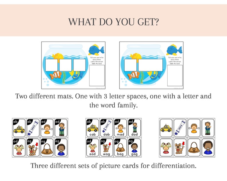 CVC Word Family Preschool Printables Phonics Mats, Kindergarten Kids ...