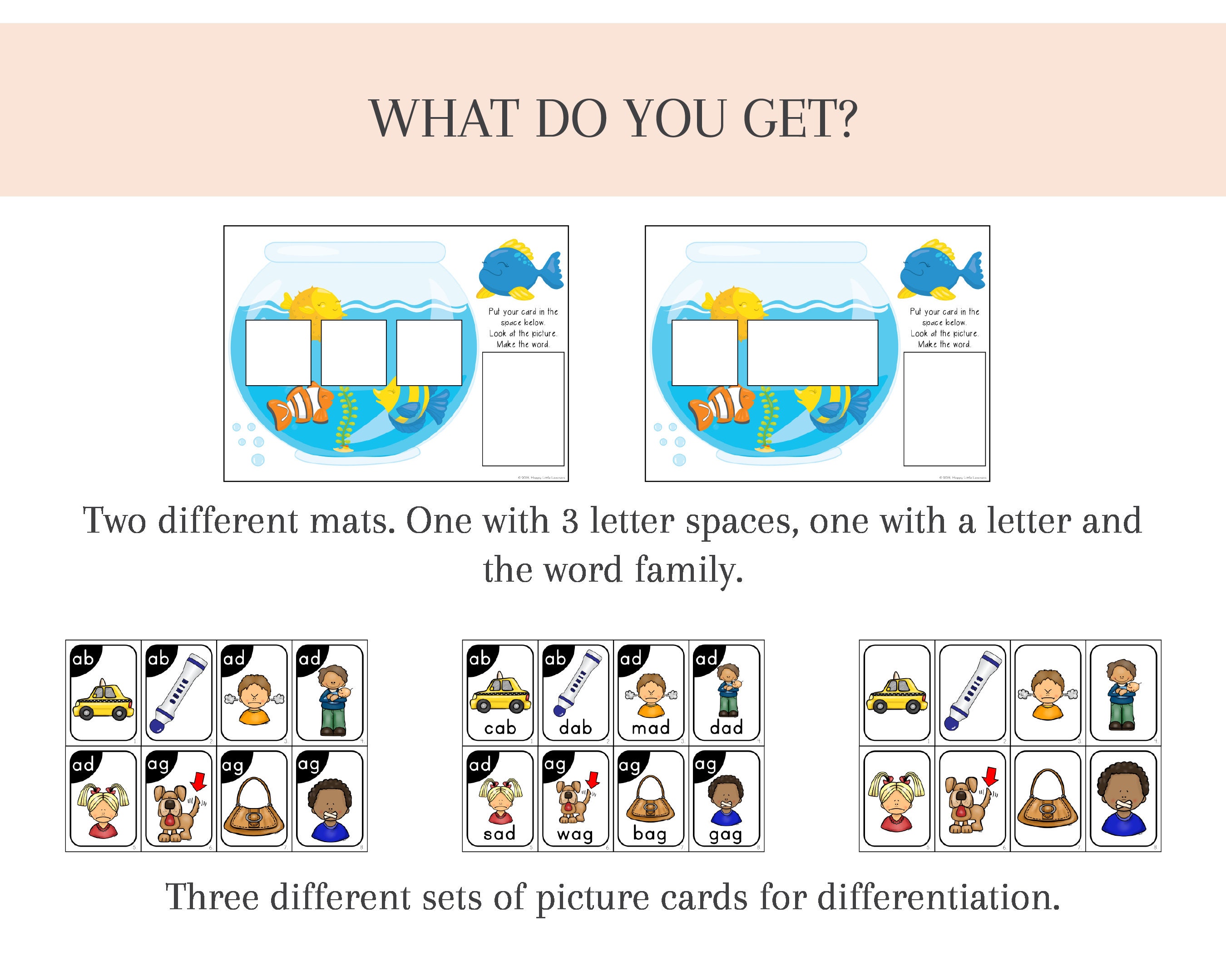 CVC Word Family Preschool Printables Phonics Mats, Kindergarten Kids ...