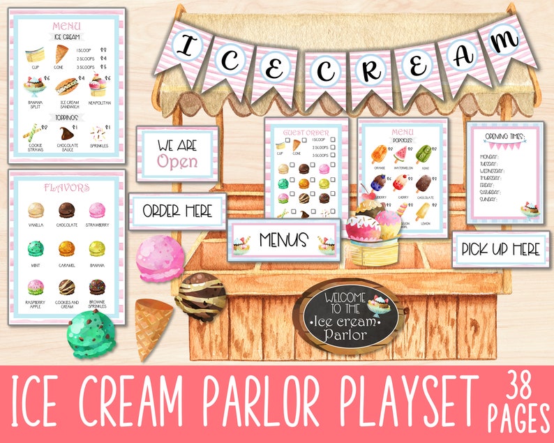 Dramatic Play Printable Ice Cream Parlor, Pretend Play Set, Imaginative ...