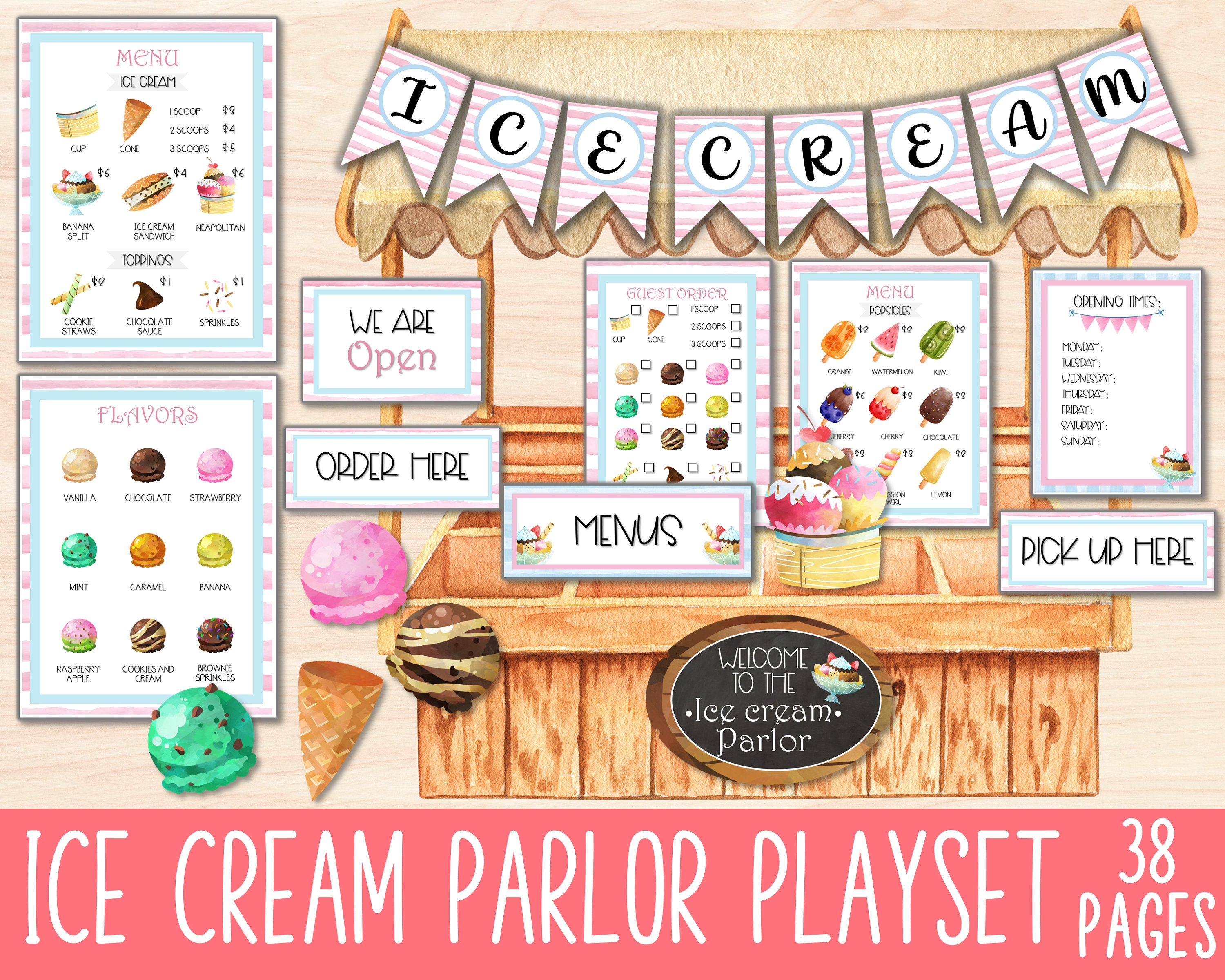 Dramatic Play Printable Ice Cream Parlor Pretend Play Set - Etsy