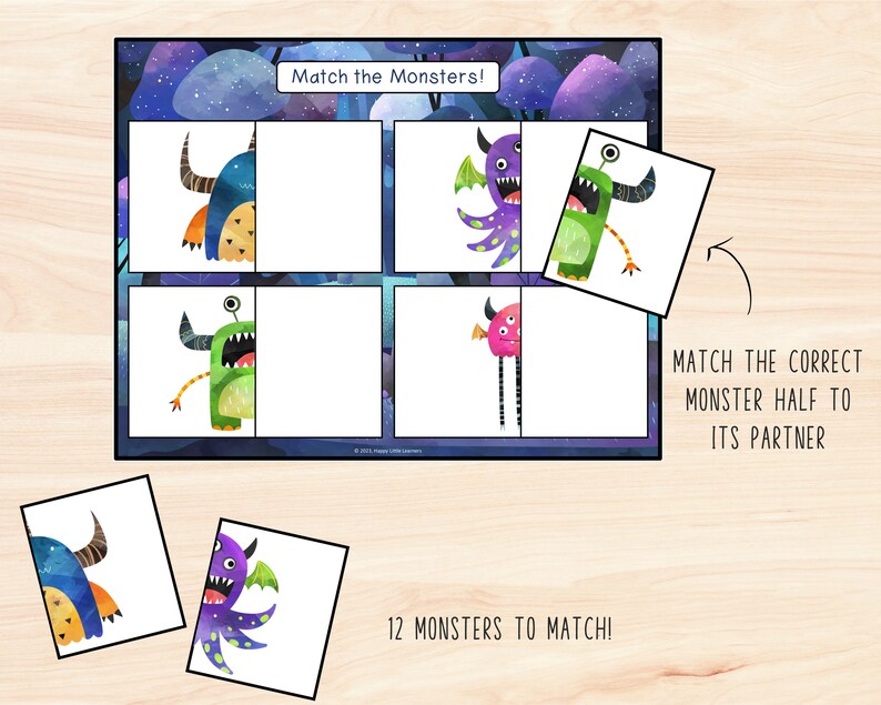 Halloween Matching Monsters Activity, Halloween Toddler Matching Game ...