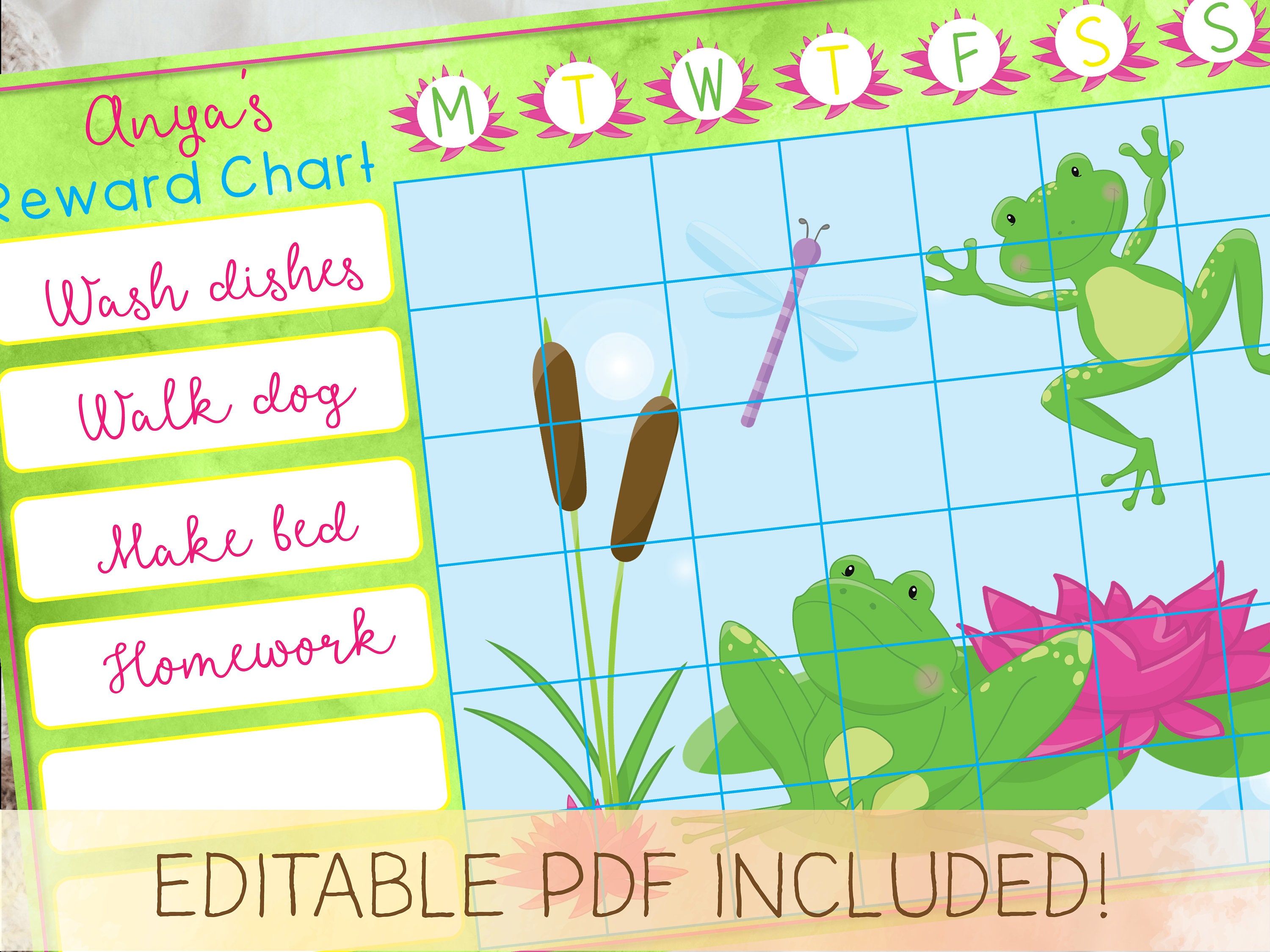 Frog Lily Chore Chart Toddler Reward Chart Kids Routine Responsibility ...