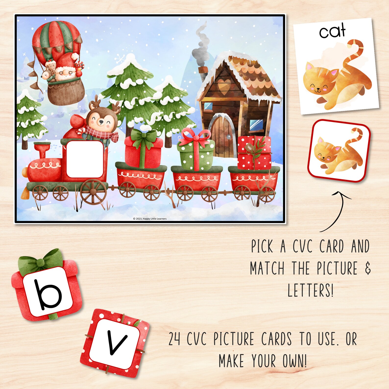 Christmas Train CVC Words Toddler Matching Activity, Prek Kids Fun ...