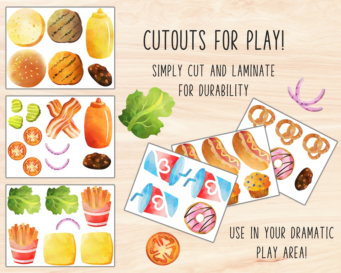 Burger Bar Pretend Play, Dramatic Play Printable, Pretend Printable ...