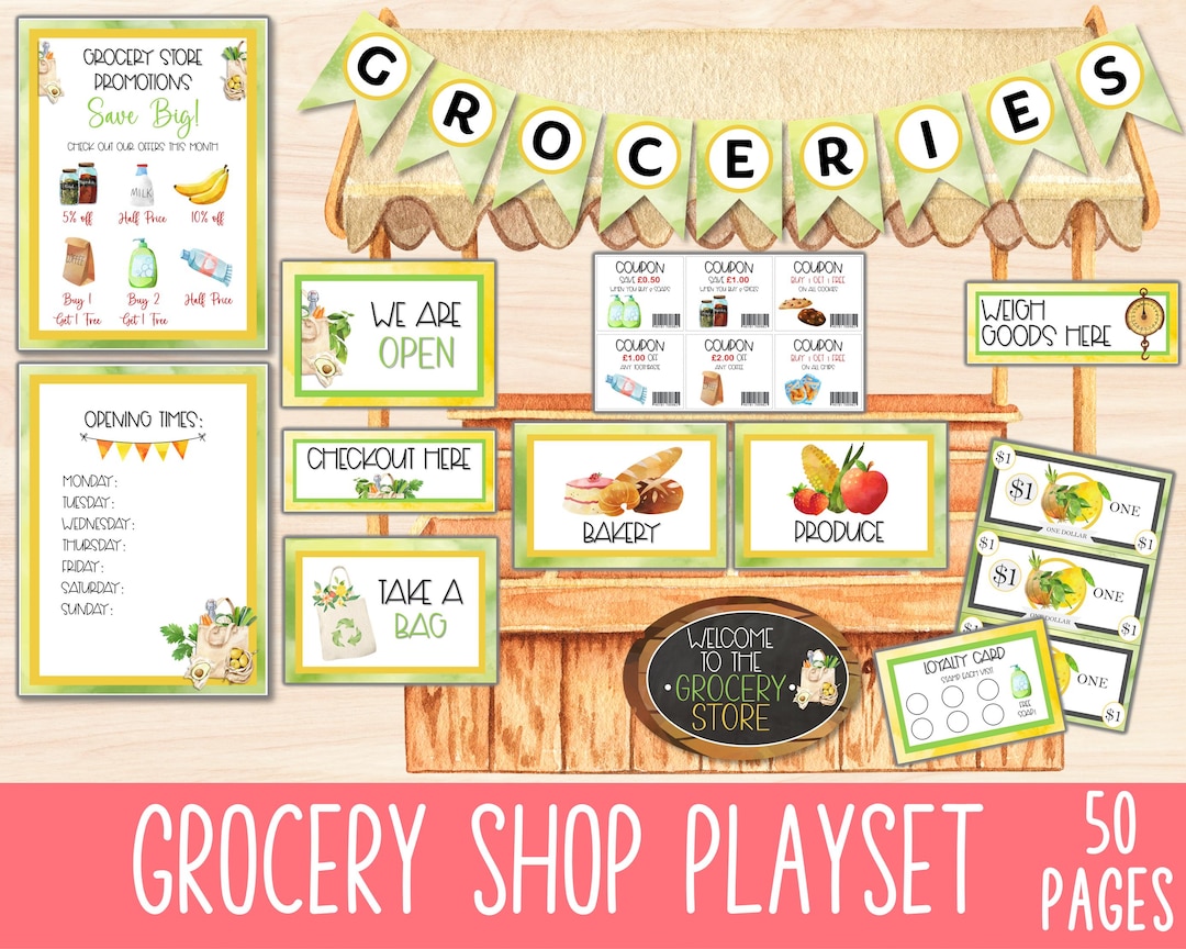 Grocery Shop Dramatic Play, Pretend Play Printable, Groceries Pretend ...