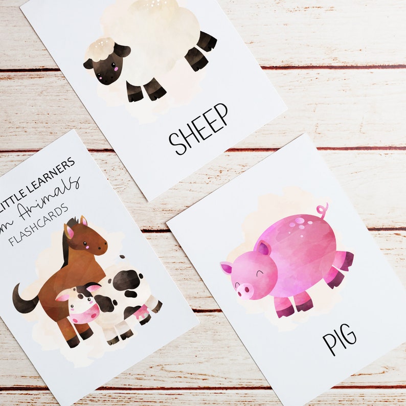 Watercolor Farm Animals Flashcards Preschool Printables, Montessori ...