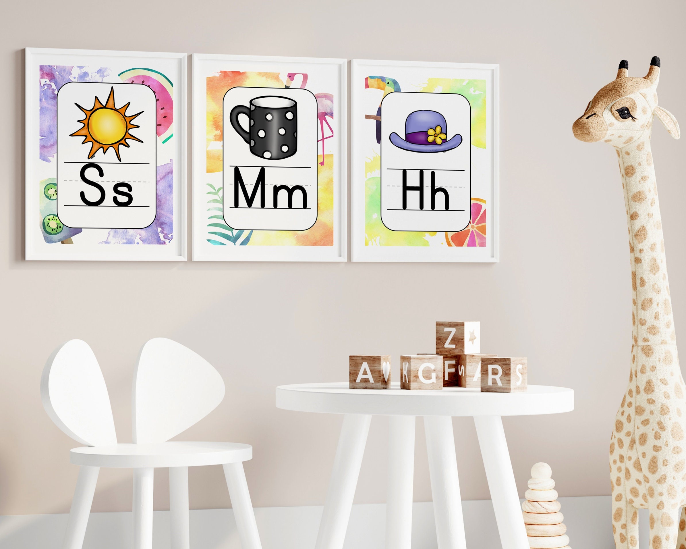 Alphabet Preschool Printable Posters, Learning the Alphabet Watercolor ...