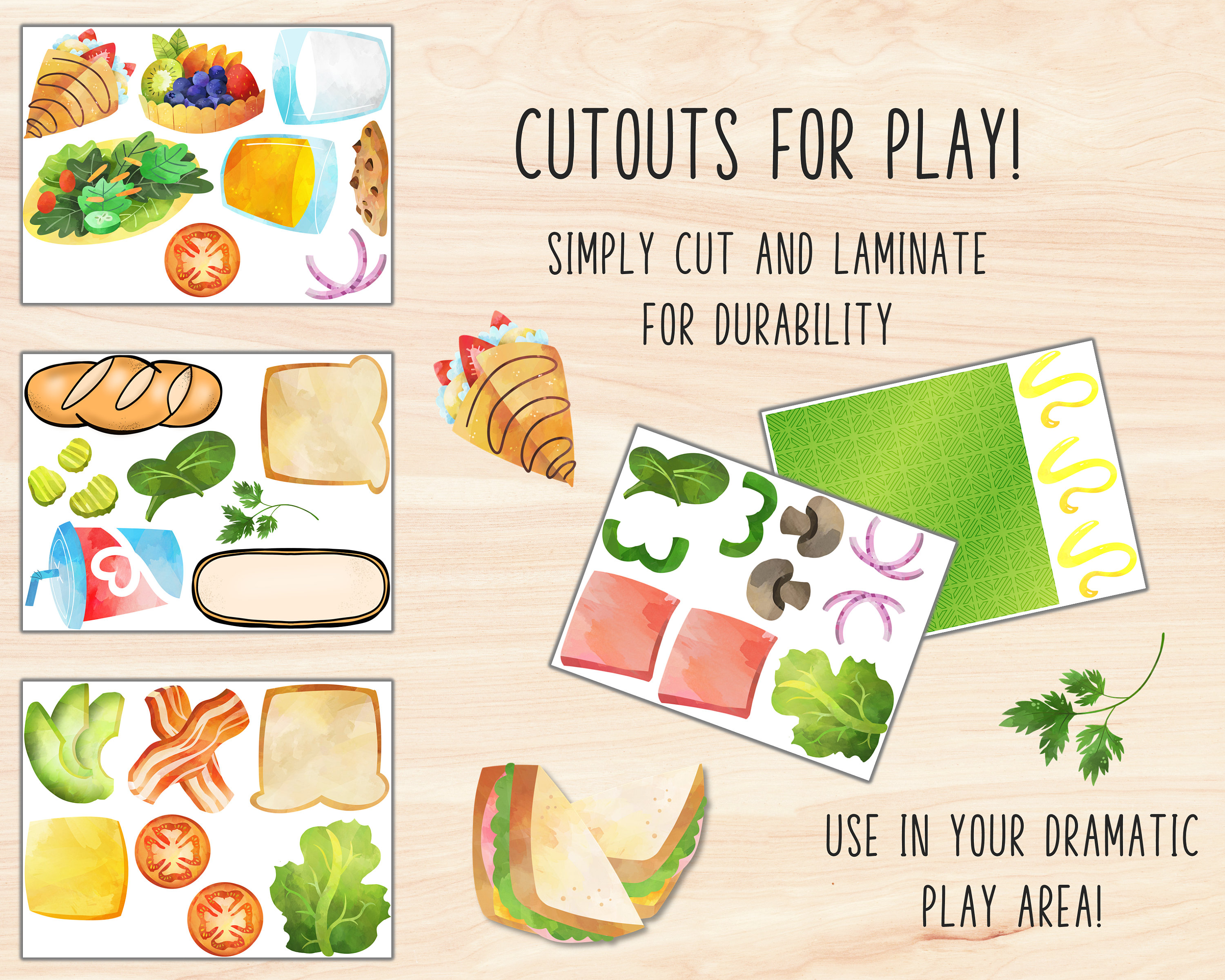 Sandwich Shop Dramatic Play, Sub Shop Pretend Play Set Printable, Cafe ...