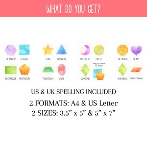Watercolor 2D Shapes Flashcards Preschool Printables, Montessori Shape ...