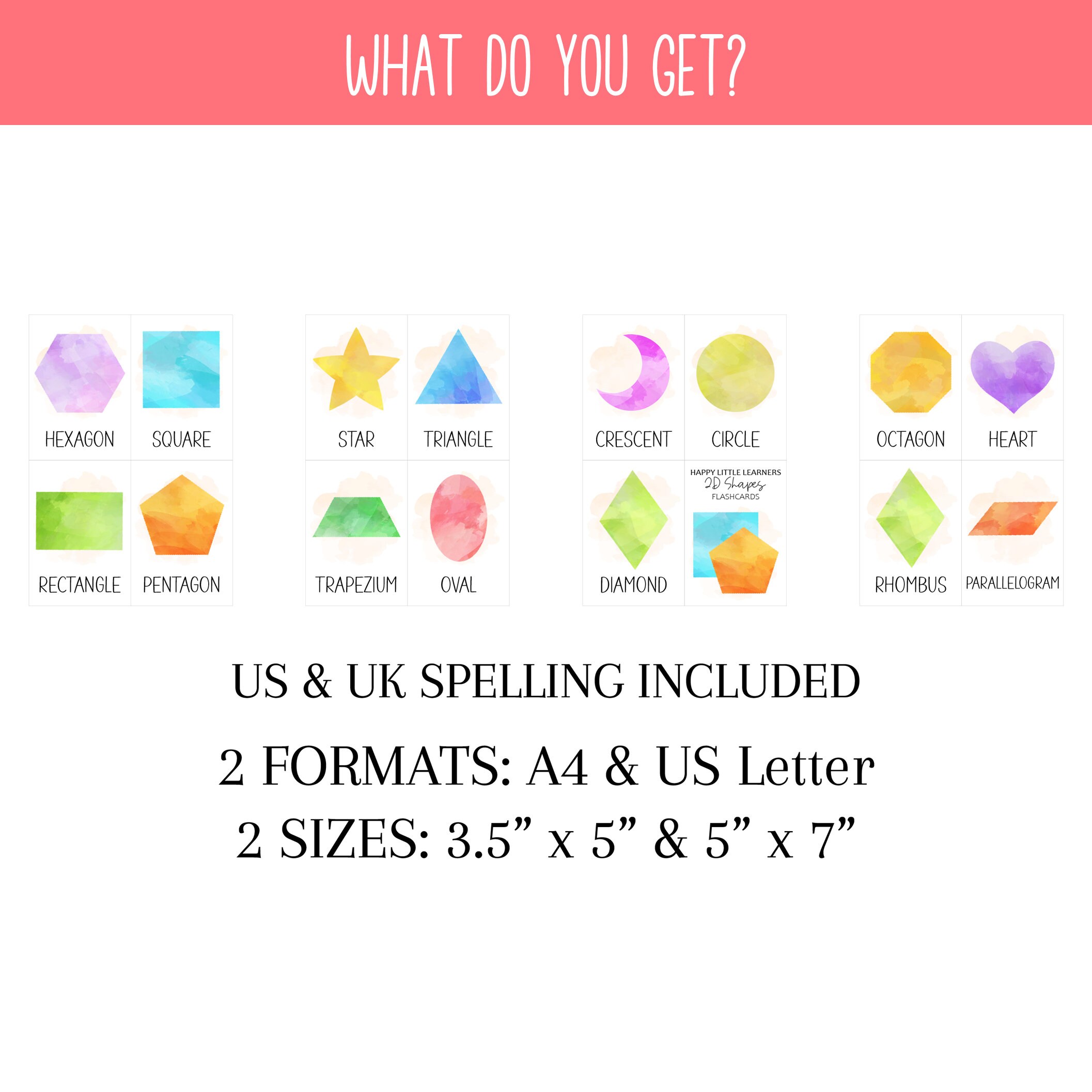 Watercolor 2D Shapes Flashcards Preschool Printables, Montessori Shape ...