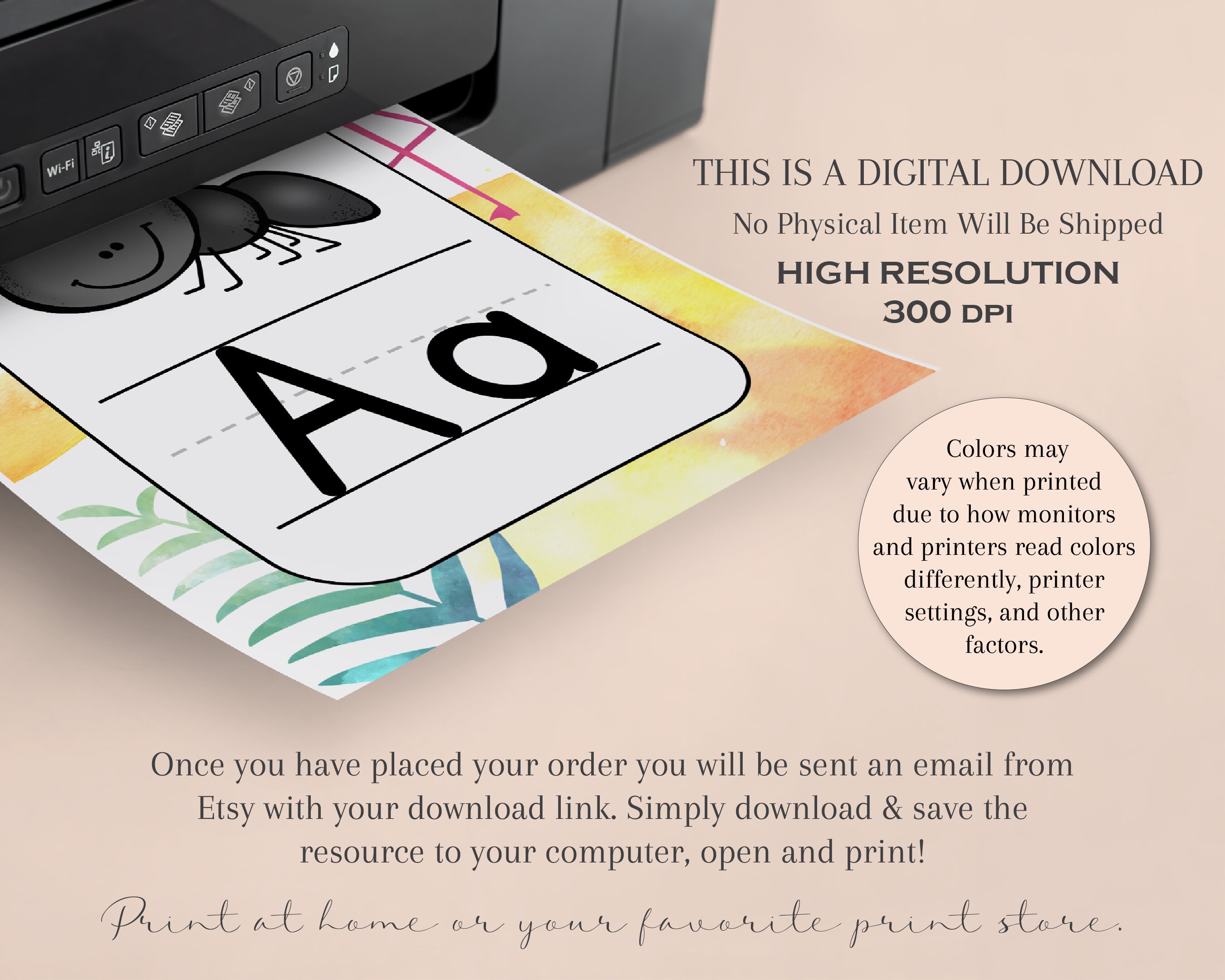 Alphabet Preschool Printable Posters, Learning the Alphabet Watercolor ...