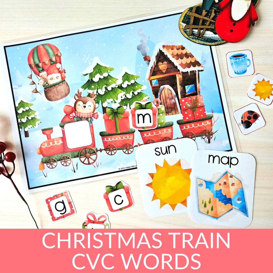 Christmas Train CVC Words Toddler Matching Activity, Prek Kids Fun ...