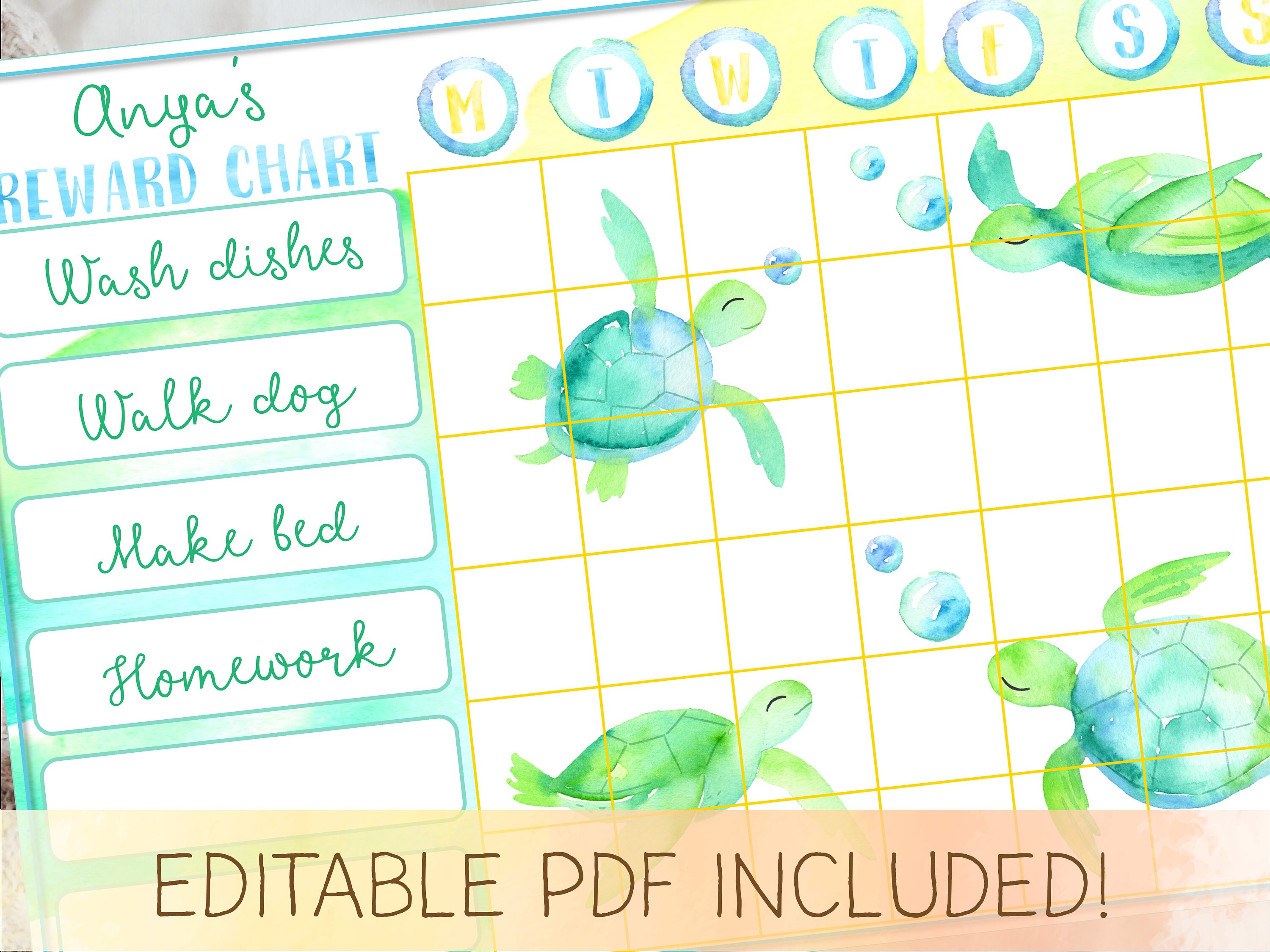 Sea Turtle Chore Chart | Toddler Reward Chart | Kids Routine ...