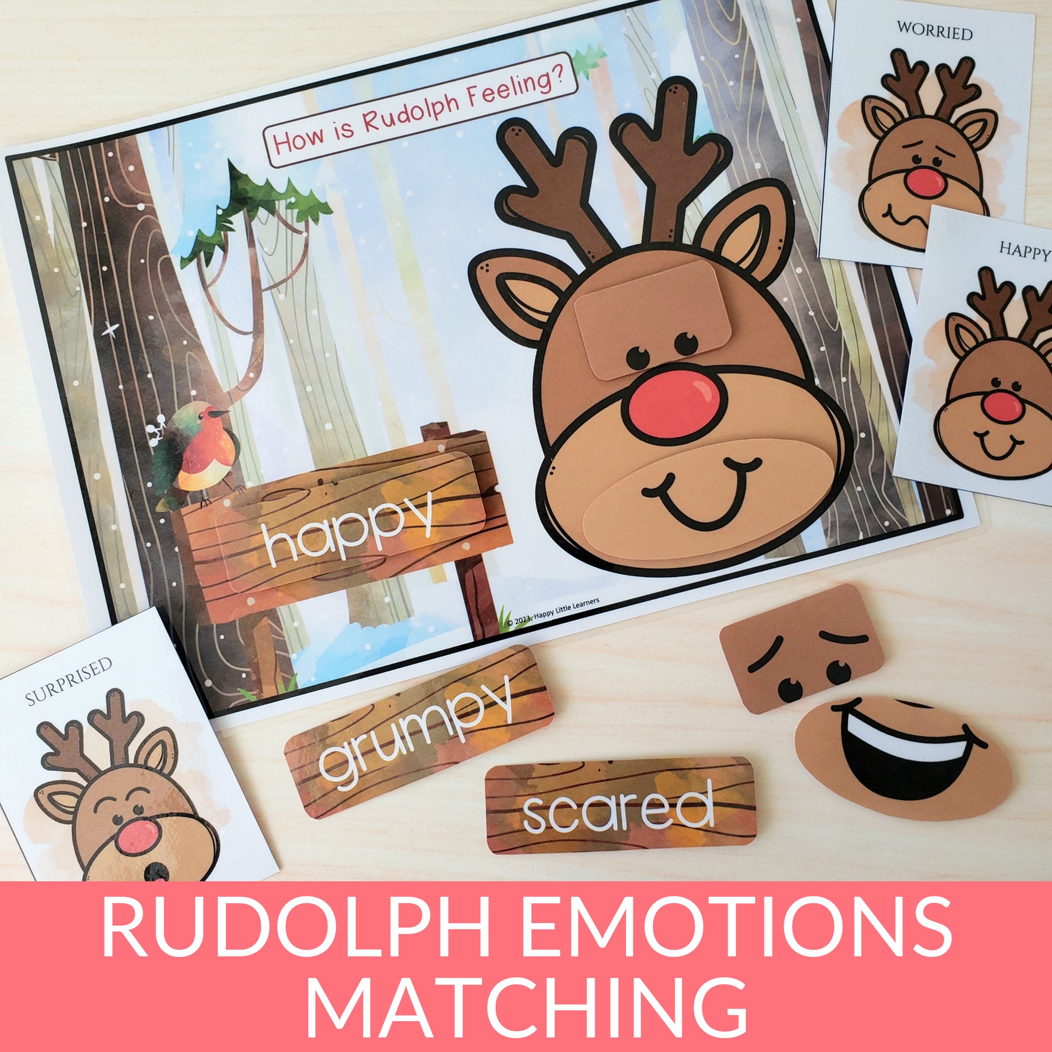 Christmas Rudolph Emotions Toddler Matching Activity, Prek Kids Fun ...