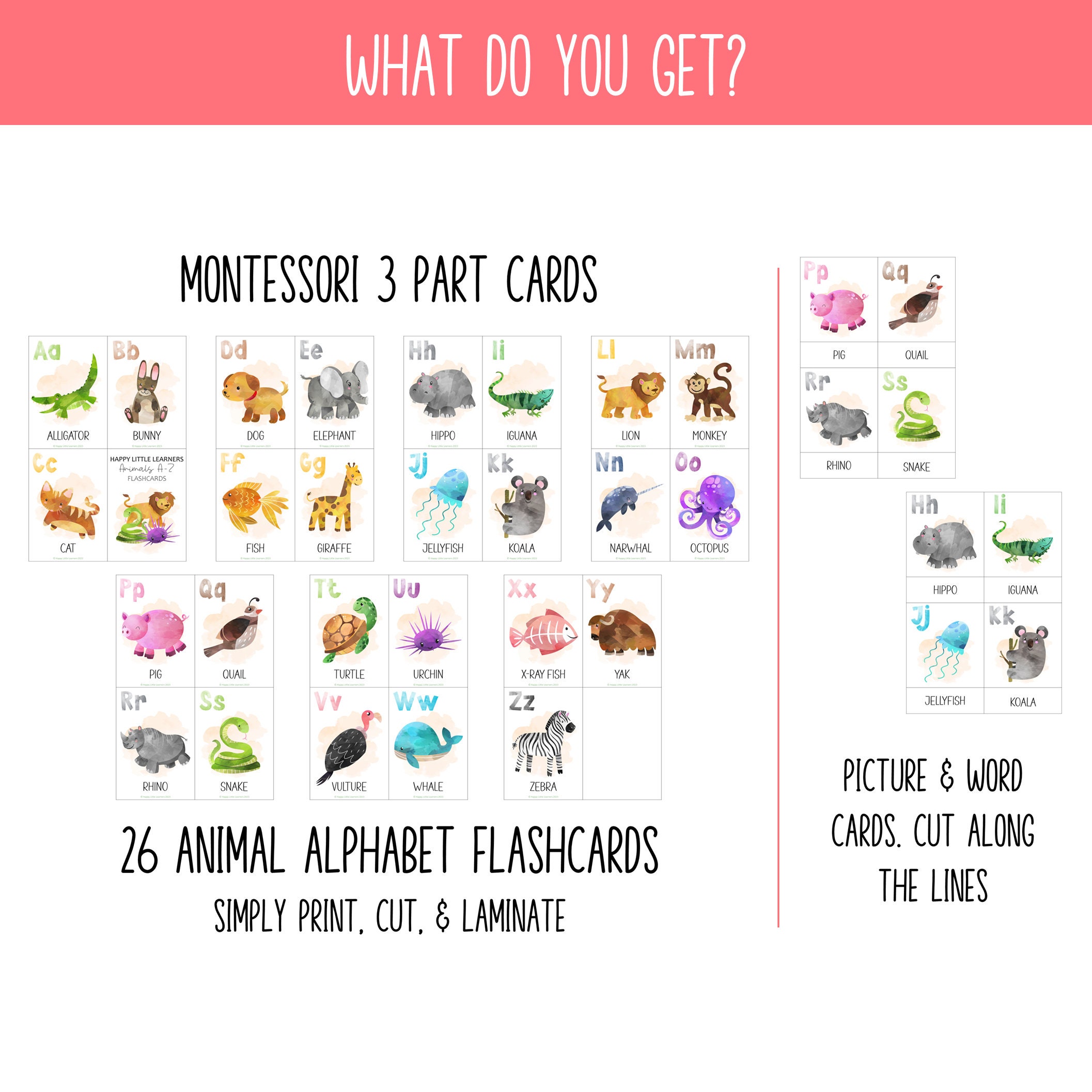 Animal Alphabet Flashcards Preschool Printables, Montessori ABC Toddler ...