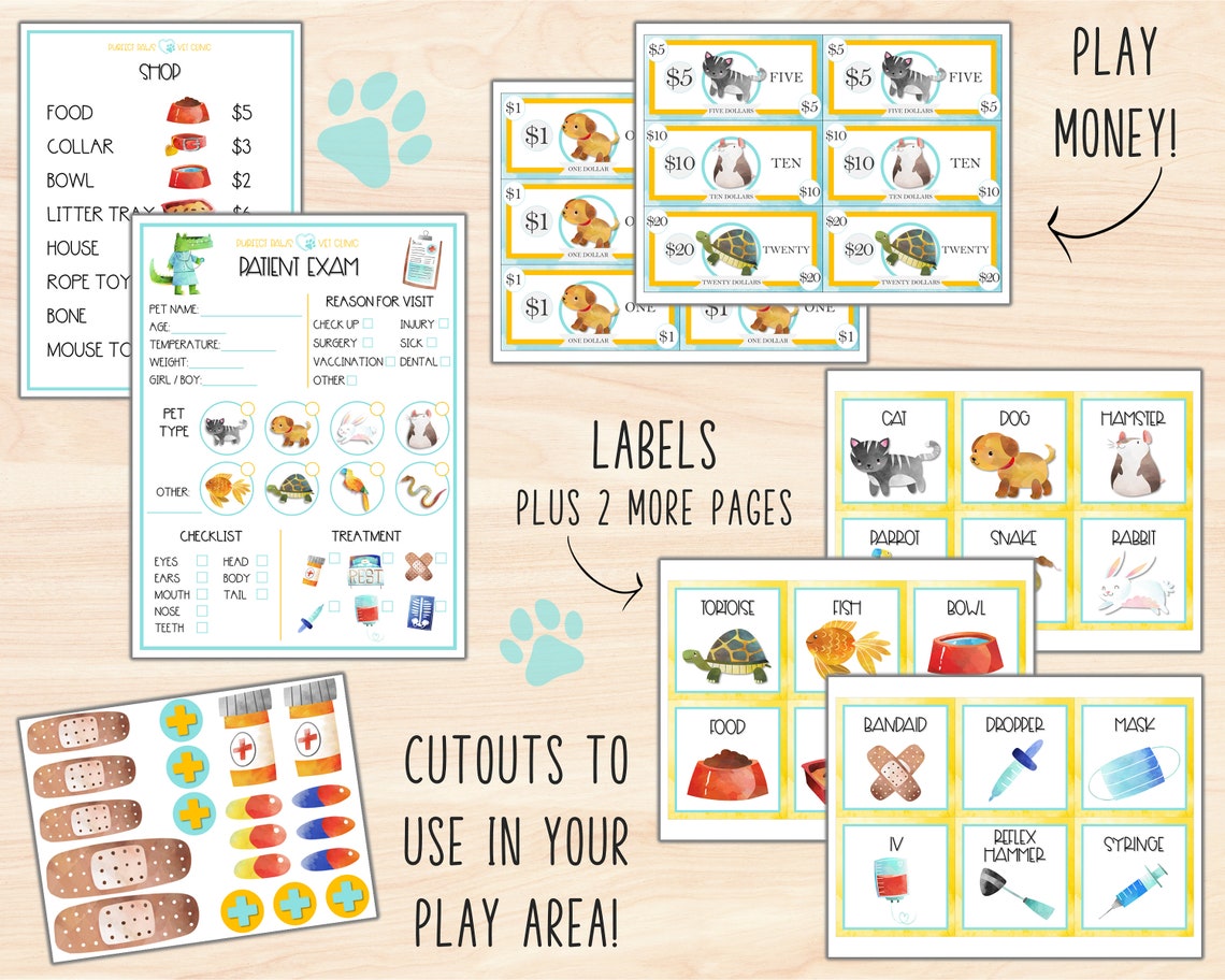 Vet Clinic Dramatic Play, Pretend Play Printable, Pet Play, Animal X ...