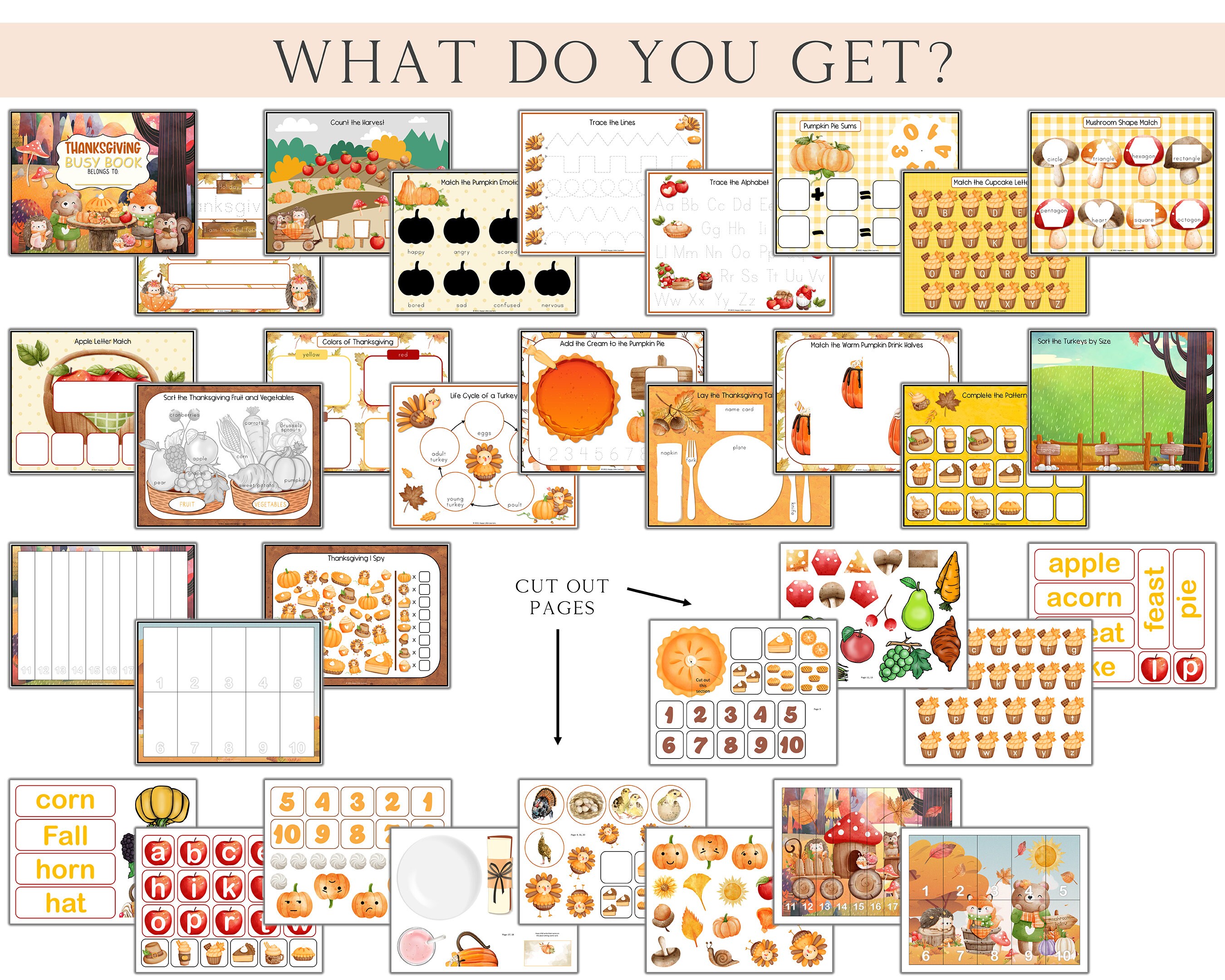 Thanksgiving Busy Book Printable, Toddler Homeschool Learning Binder ...