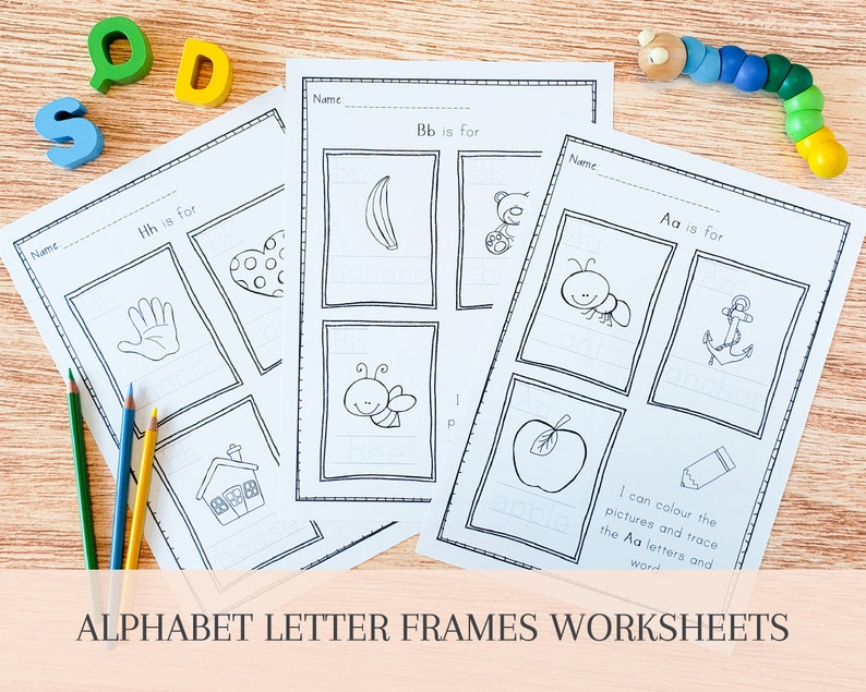 Alphabet Preschool Printables ABC Color and Trace Frames Kids | Etsy