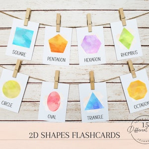 Watercolor 2D Shapes Flashcards Preschool Printables - Etsy