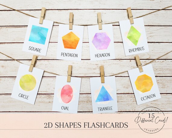Watercolor 2D Shapes Flashcards Preschool Printables - Etsy