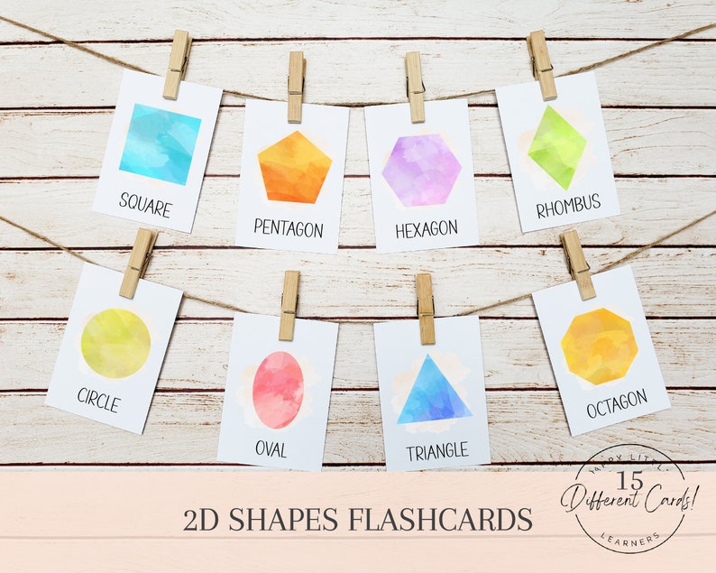 Watercolor 2D Shapes Flashcards Preschool Printables - Etsy