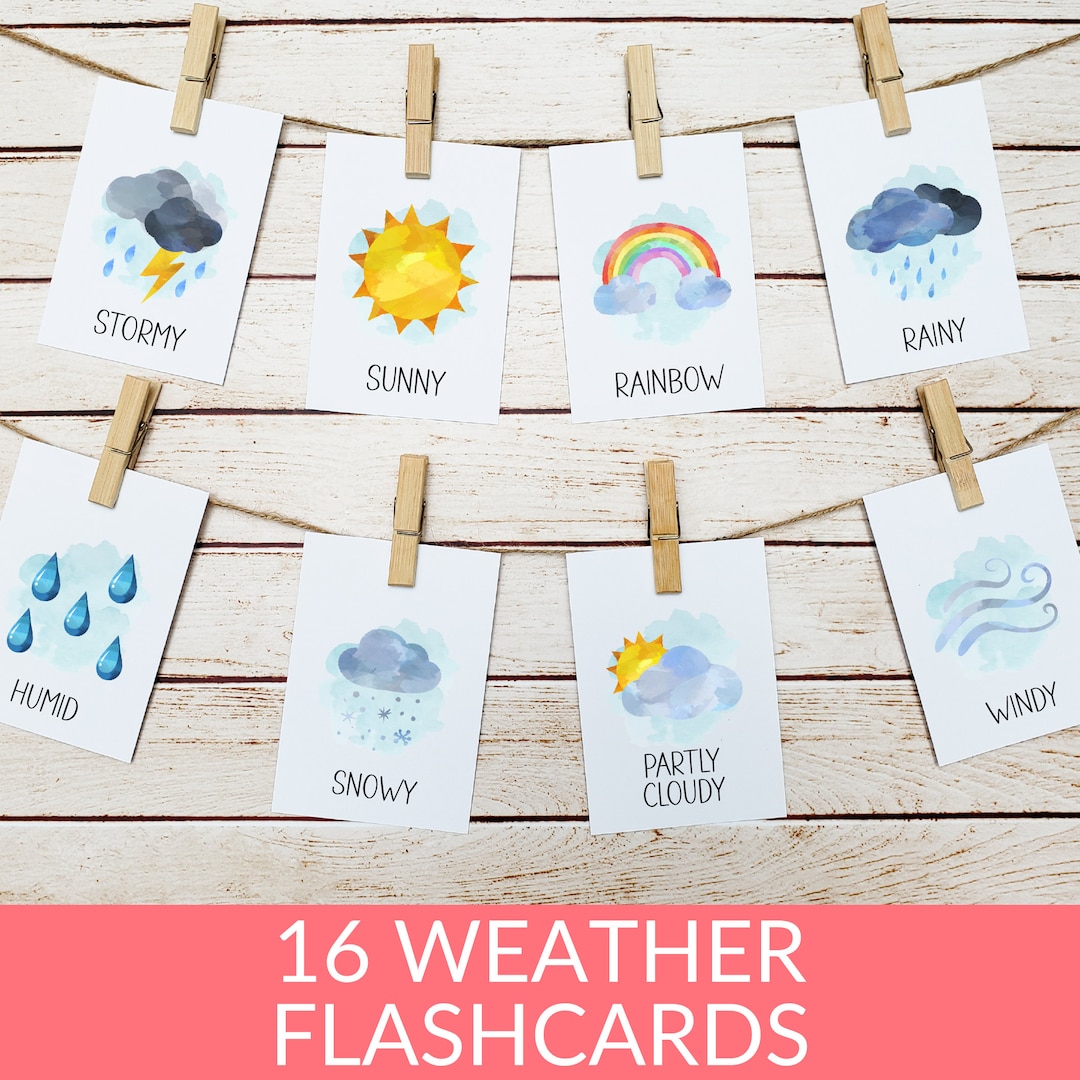Weather Flashcards Preschool Printables, Montessori Cards, Toddler ...