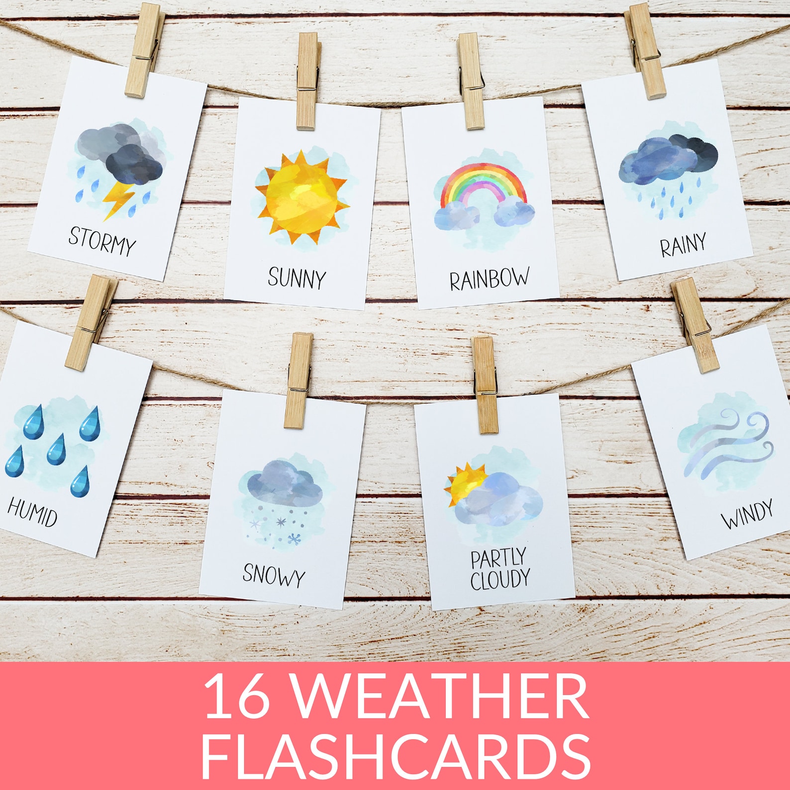 Weather Flashcards Preschool Printables, Montessori Cards, Toddler ...