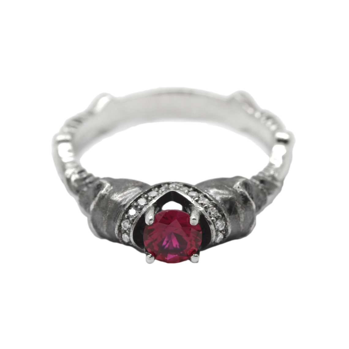Ruby Round Gem Sterling Silver Gothic Skull Engagement Ring | Etsy