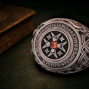 Catholic Ring Four Cardinal Virtues – Christian Mens Signet Ring ...