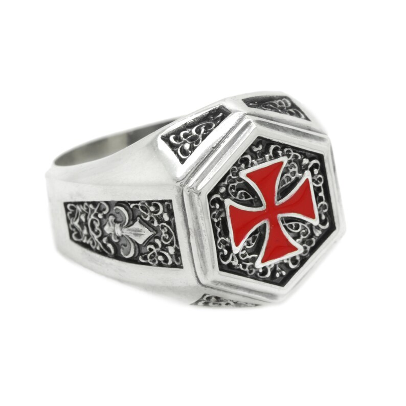 Knights Templar Ring, the Order of Solomon Temple Signet With Cross Red ...