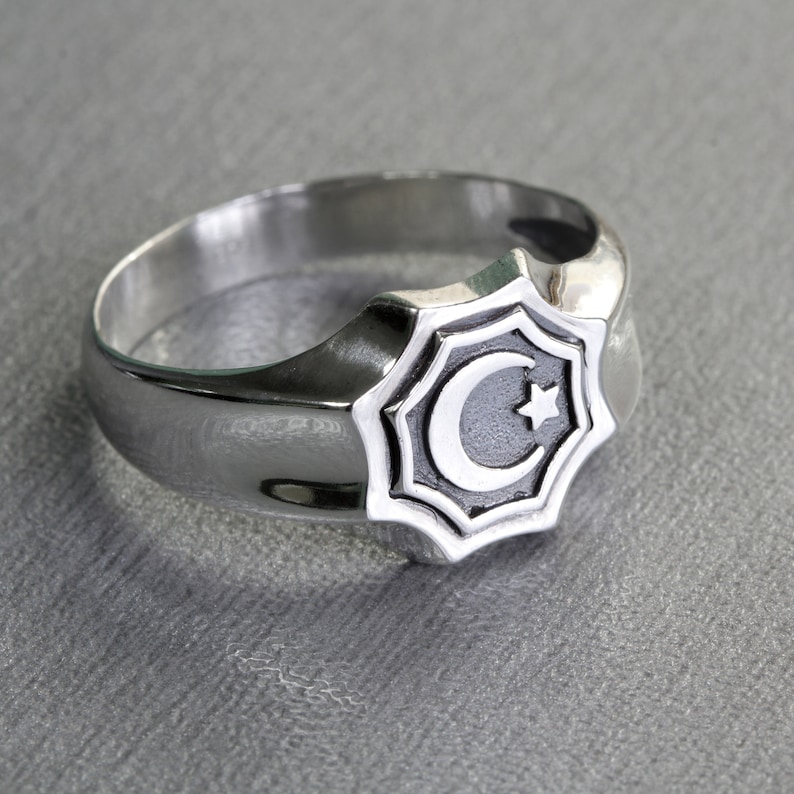 Islam Symbol Star and Crescent Moon Men's Silver Ring - Etsy