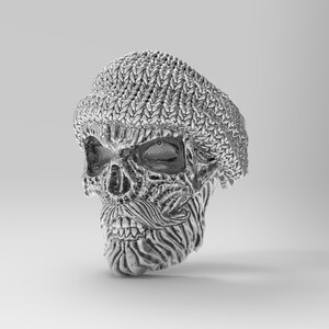 Skull With Beard and Mustache Knitted Hat Style Ring Mens Ring Silver ...