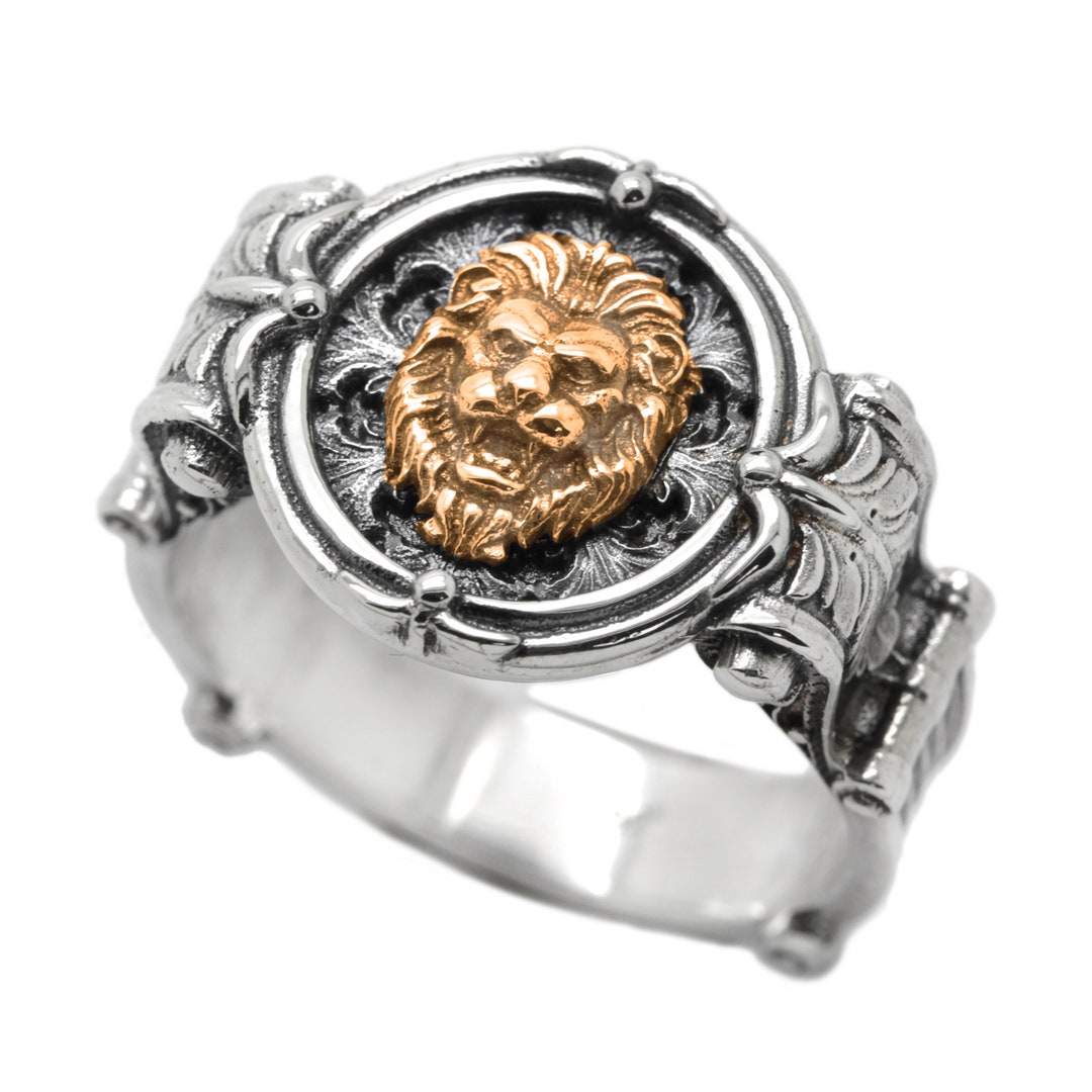 Lion Mens Signet Ring – Baroque Pinky Ring for Men – Sterling Silver ...