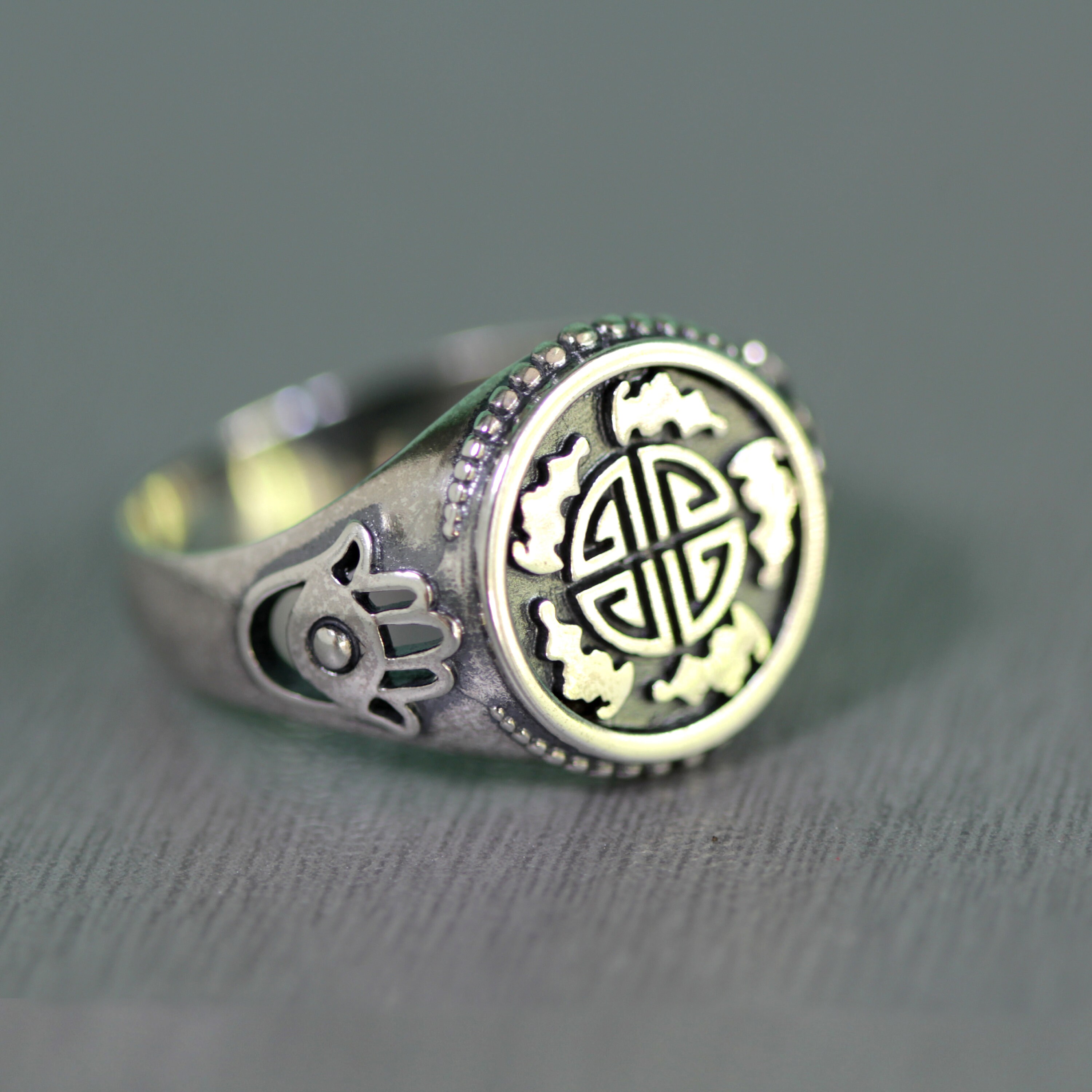 Symbol of the Five Blessings and Hamsa Ring Silver 925 | Etsy