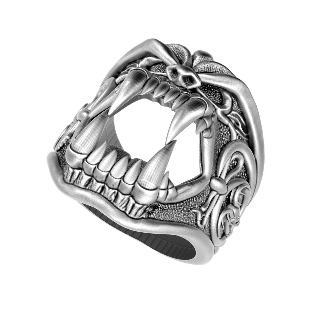 Dracula Gothic Vampire Fang Ring – Goth Sterling Silver Mens Signet ...