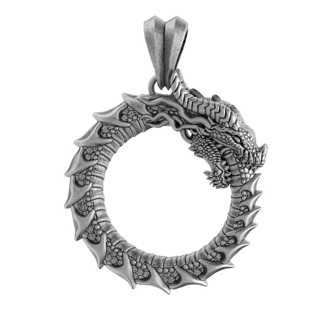 Ouroboros Dragon Amulet, Dragon Eating Its Own Tail, Silver 925 Pendant ...