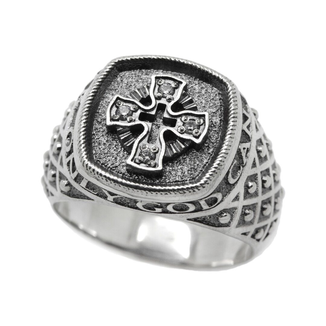 Catholic Christian Cross Mens Signet Ring - 925 Sterling Silver - Etsy