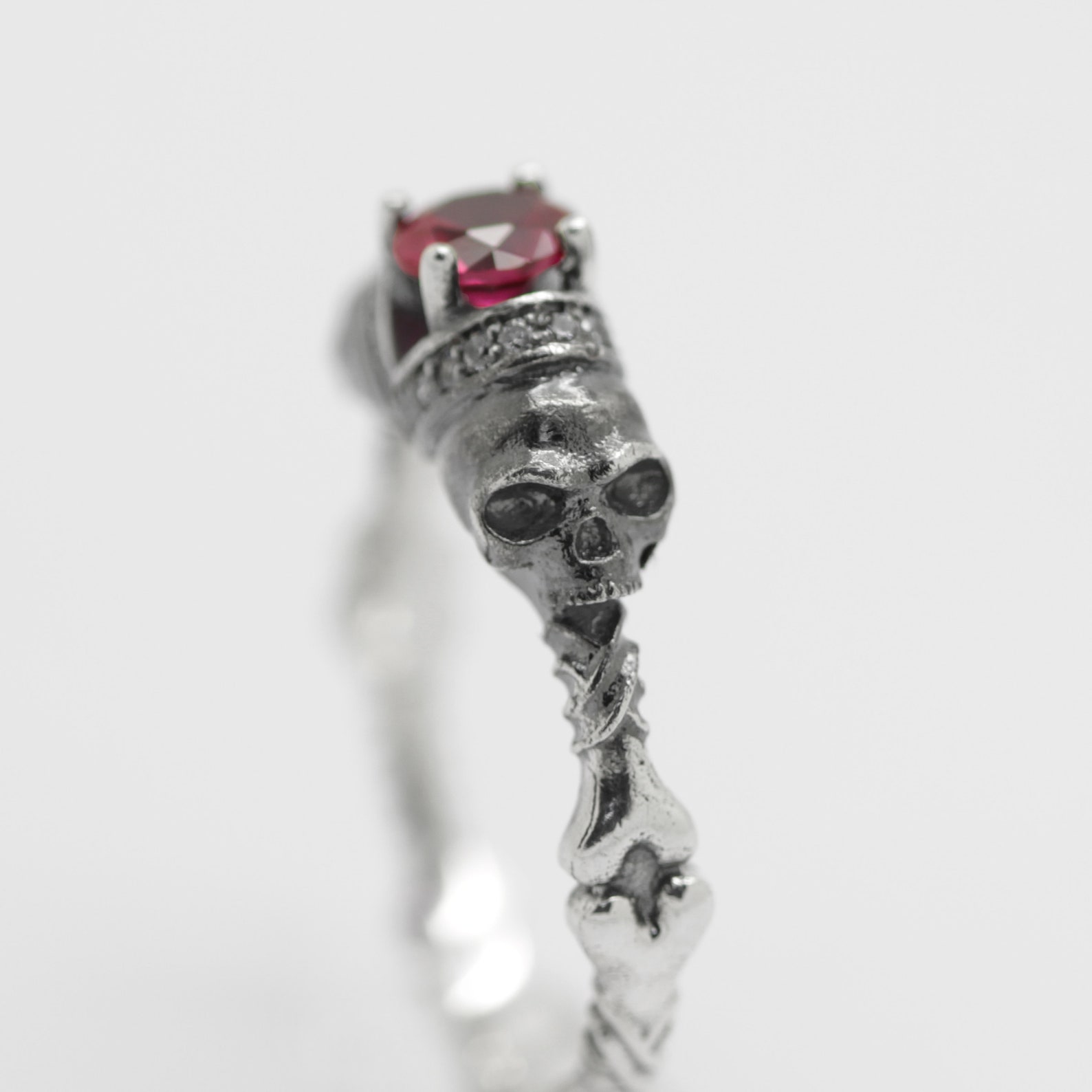 Ruby Round Gem Sterling Silver Gothic Skull Engagement Ring | Etsy