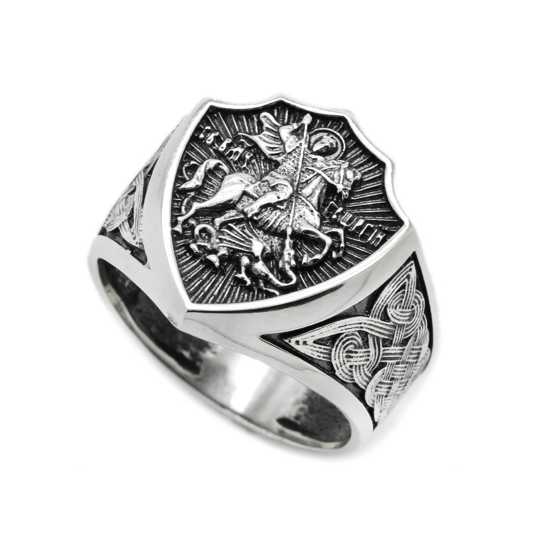 Saint George Signet Ring – Mens Silver Religious Ring – Orthodox ...