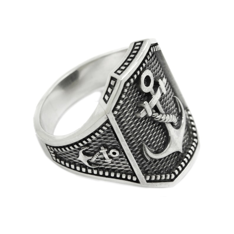 Anchor Signet Ring – Sterling Silver Nautical Ring for Men, Sailor ...