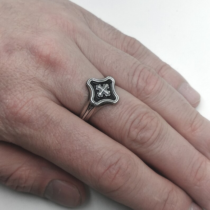 Clover Christian Cross Unisex Ring Silver 925 with Black | Etsy