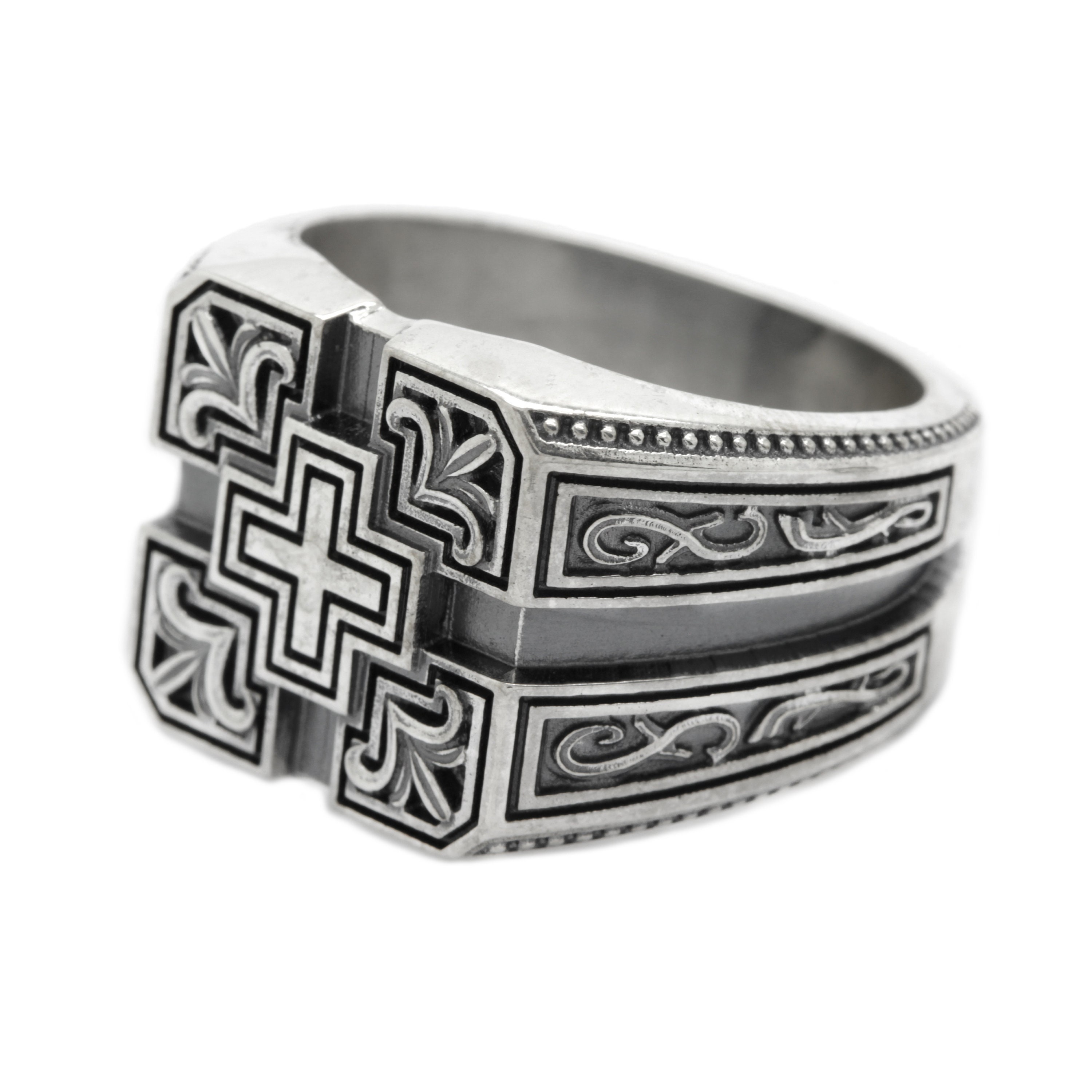 Cross and Lily Mens Signet Ring: Sterling Silver 925 - Etsy